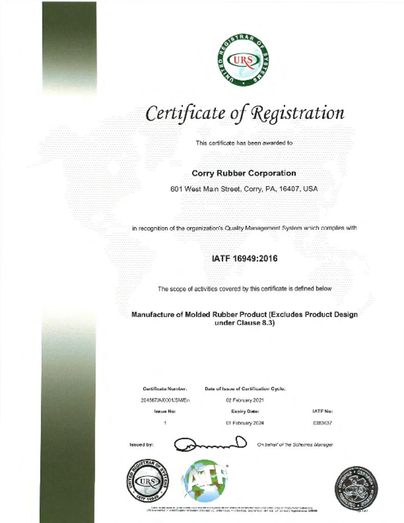 Certifications - Corry Rubber Corporation
