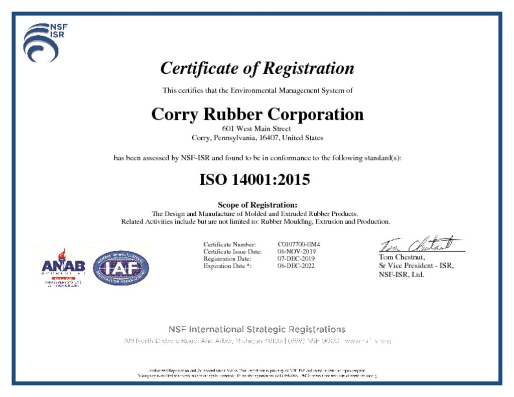 Certifications - Corry Rubber Corporation